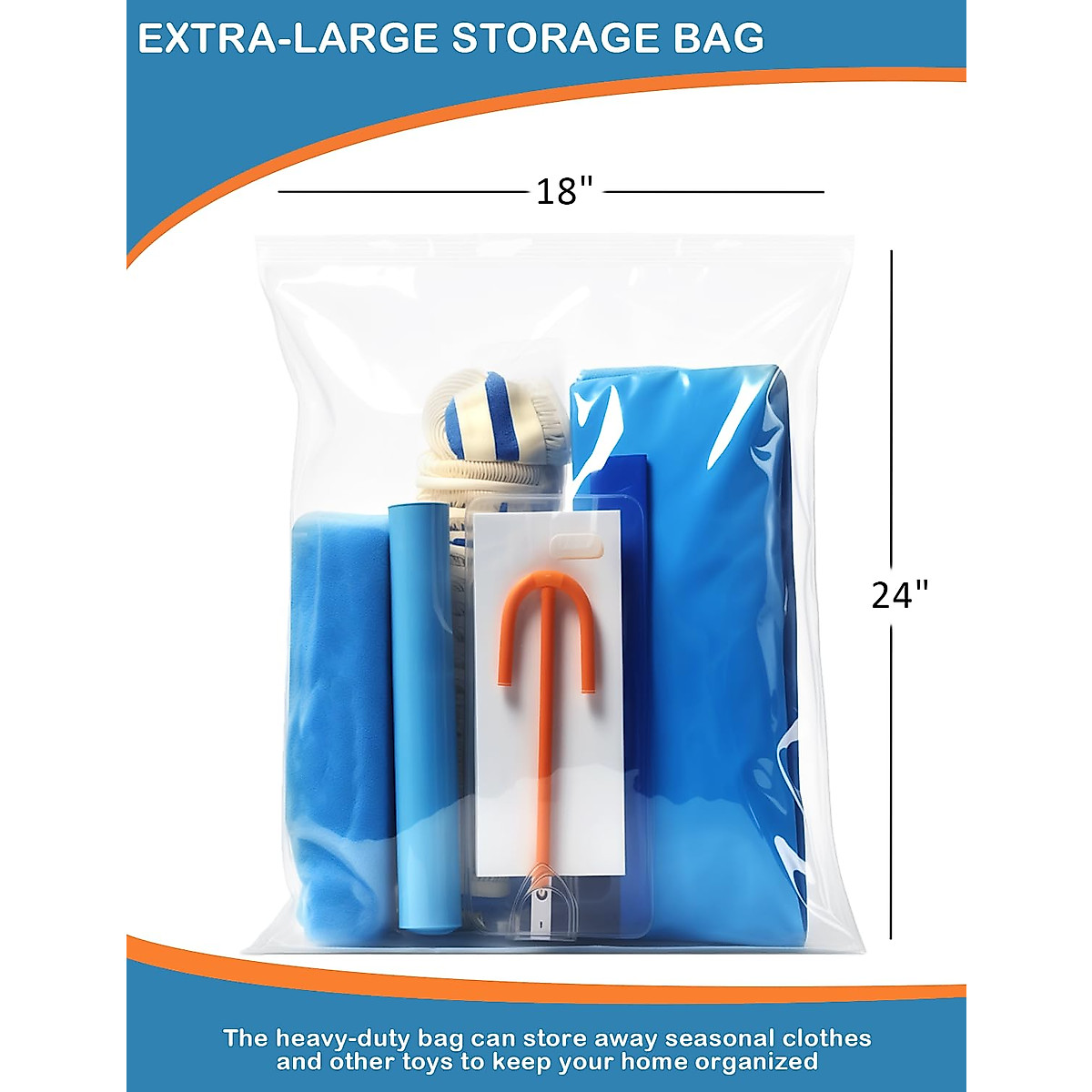 25 Pack Large Plastic Bags for Storage - 5 Gallon Clear Freezer Bags 18" x 24", Heavy-Duty Reusable Storage Bags for Clothes, Traveling, Moving, BPA-Free, 3-mil Thick Storage Bags with Zipper Top