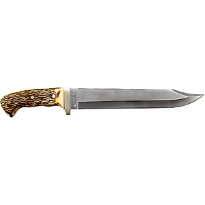 Uncle Henry 181UH Bowie Knife with 10inch High Carbon Stainless Steel Fixed Blade, Full Tang, Polyester Belt Sheath, and Classic Staglon Handle for Hunting, Survival, Bushcraft, Camping, and Outdoors