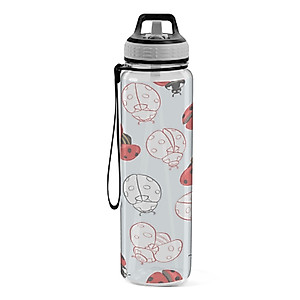 Oyihfvs Red Ladybugs Ladybug with Wings Open Hand Drawn Ladybugs Transparent Sports Water Bottle 32 Oz, with Straw Lid Leakproof Reusable Water Bottle, Water Bottle for Fitness Gym Outdoor