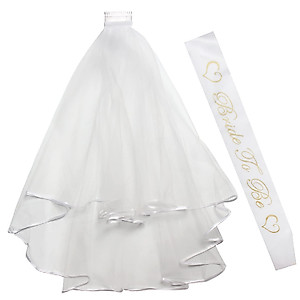 CCINEE Bridal Veil,Women's Simple Tulle Short Wedding Veil for Wedding Hens Party Bachelorette Party Decorations Bride To Be Gift(White Veil+White Sash)