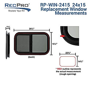 RecPro RV Window | 24" W x 15" H | Teardrop Horizontal Slide | RV Window Replacement | Optional 1 1/2" Trim (2 Windows, with Trim Kit) | Made in USA