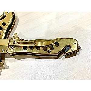 Super Knife 6.75" Gold Coated Spring Assisted Open Blade EDC Folding Pocket knife, Straight Edge Blade (Gold)