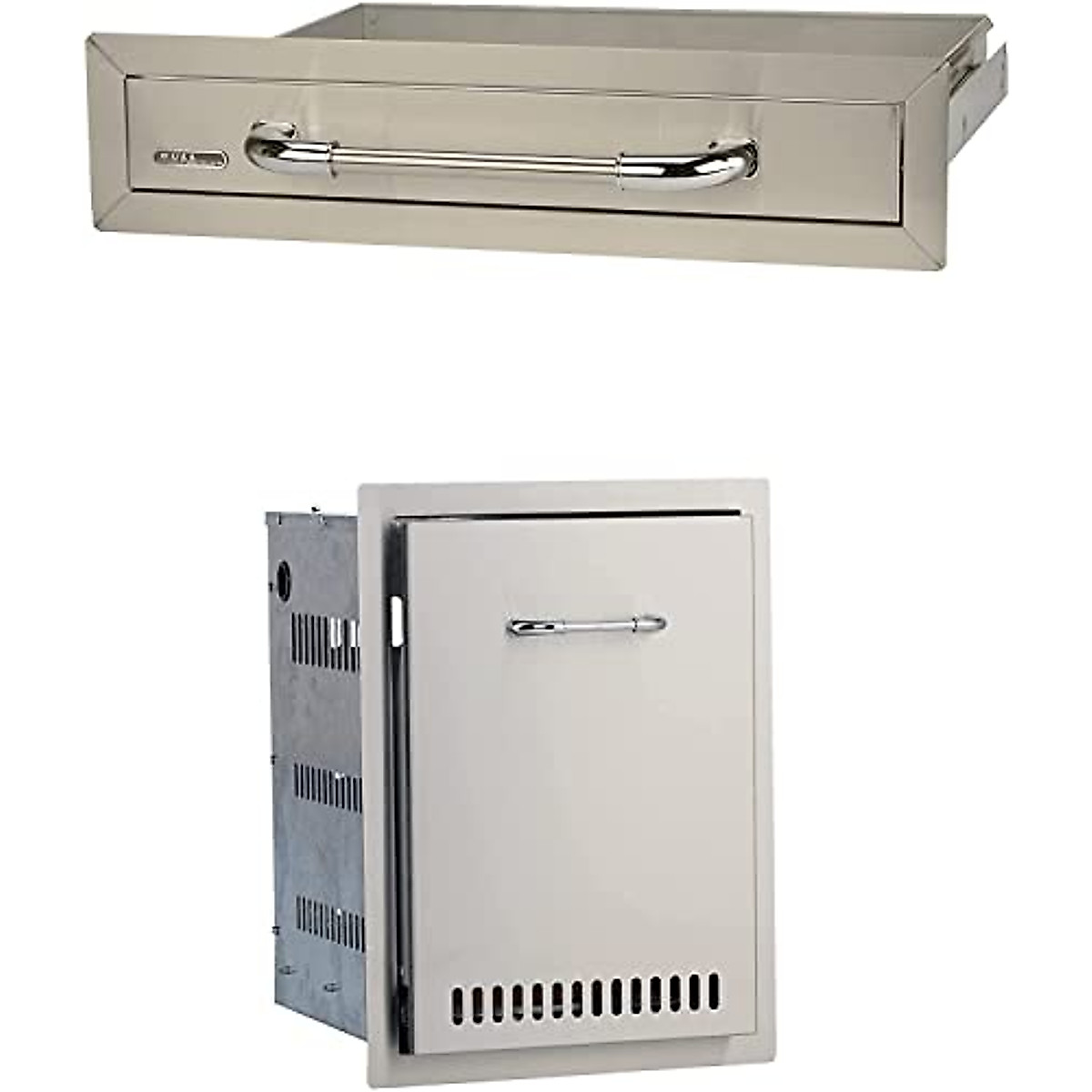 AMS Fireplace BULL grill 30'' Outlaw BBQ Grill with BULL single Side Burner, 30'' Double Doors, Single Drawer, Trash/Propane Drawer, (Natural Gas) FREE Bio-Ethanol Table-top Fire pit