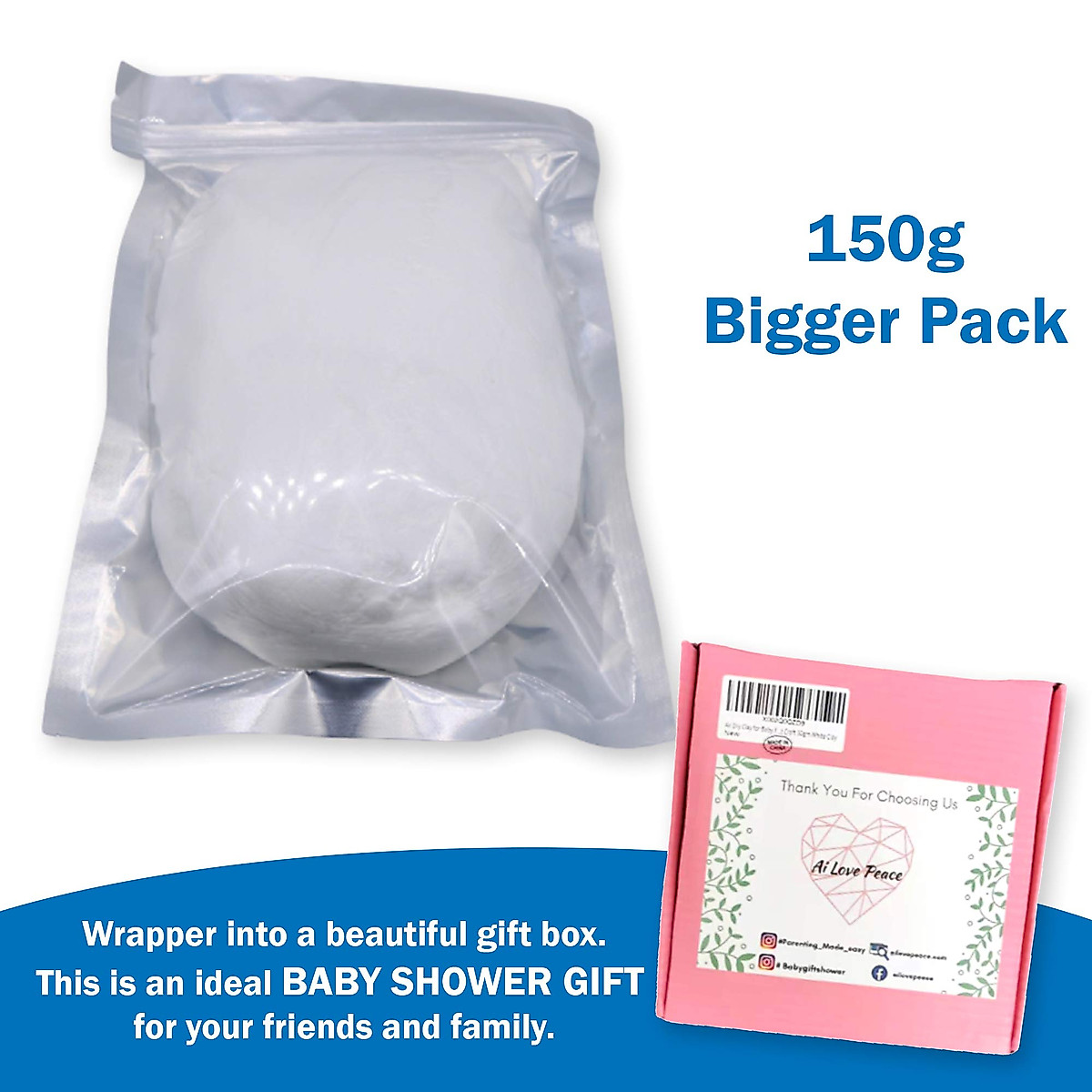 Air Dry Clay 150g Baby Footprint and Handprint Kit Imprint Impression Keepsake Maker, Non-Toxic Clay, Large Clay,Food Grade Clay,Ultra Light & Soft Foam Modeling Dough Ideal Baby Gifts, DIY Art Craft