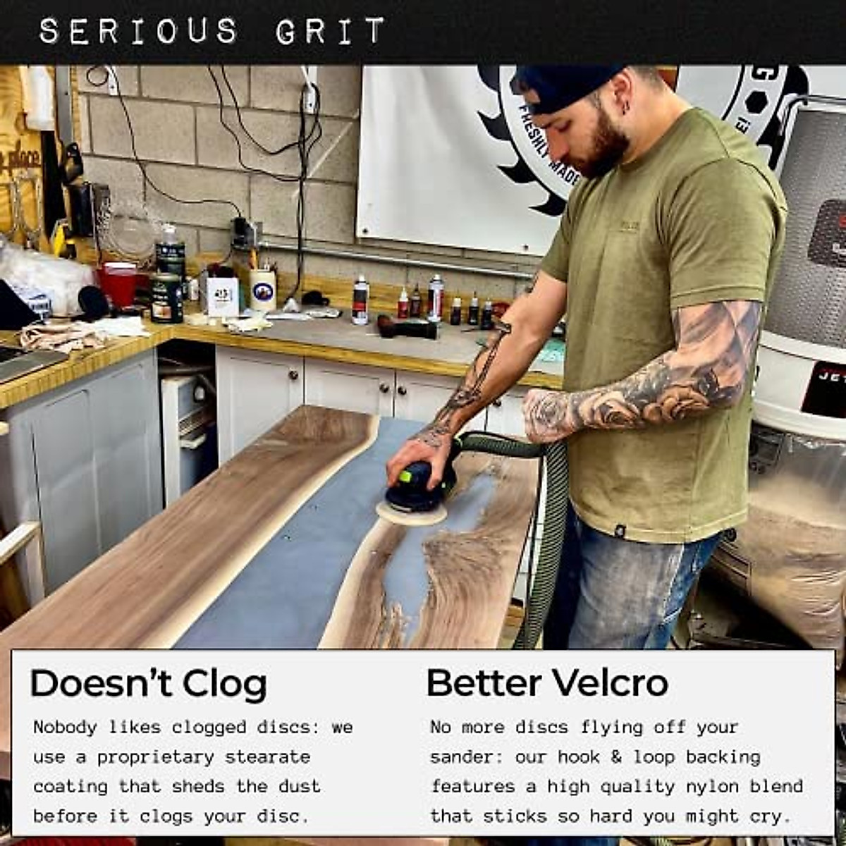 Serious Grit - 6-Inch 49-Hole Sanding Discs Assortment - 80, 120, 150, 180, 220 Grit (10 of Each) - Heavy-Duty Hook & Loop Film Discs - Sandpaper for Random Orbital Sanders - 50 Pack Box