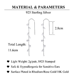 SLUYNZ 925 Sterling Silver Sparkling CZ Droplet Dangle Earrings for Women Teen Girls Elegant Long Dangling Earrings Threader Tassel (A-Silver)