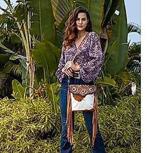 Myra Bag Blossom Hand-Tooled Bag Upcycled Cotton & Cowhide Leather S-2855