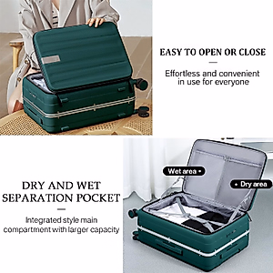 Hanke 26 Inch Large checked Luggage PC Hard Shell luggage Top Opening Aluminum Frame Tsa Luggage Suitcases with Wheels for Travel Woman Men.(Bamboo Green)