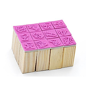 Youkwer 12 Pcs Mini Cute Wooden Rubber Stamps Set For Letters,Diary Craft,Scrapbooking in Matchbox（Vintage Lovely Cat）
