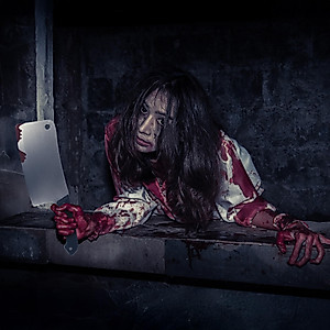 ArtCreativity Fake Bloody Knife Set for Halloween - Bloody Knife Prop Set with Meat Cleaver and Kitchen Knife - Two Highly Detailed Plastic Knives for Halloween Costumes - Toy Knife Set with Blood