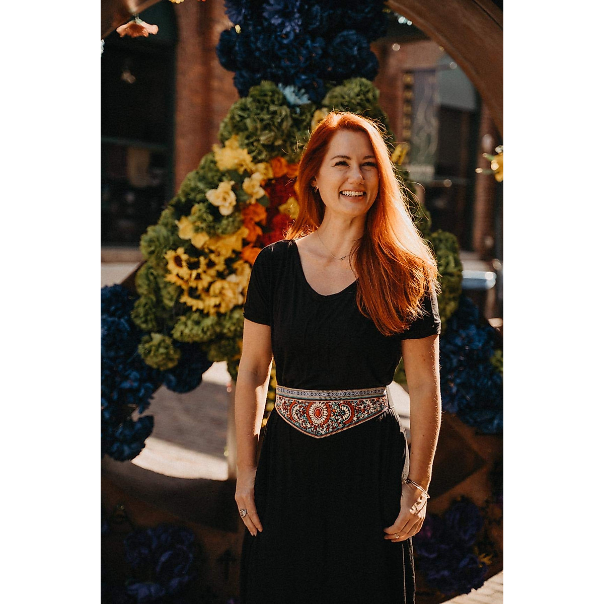 NSLS Elastic Waist Belt Bohemian Adjustable Wide Waist Chain with Turquoise Beads Stone for Women Dancing Dress(A)