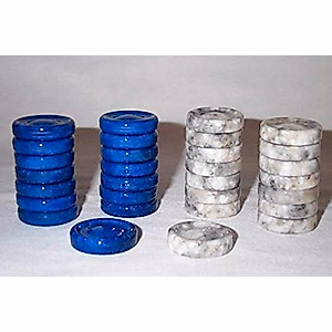 Quality Stone Backgammon Pieces, Replacement Backgammon Chips or Checkers - Blue and Gray, 1.25 Inch