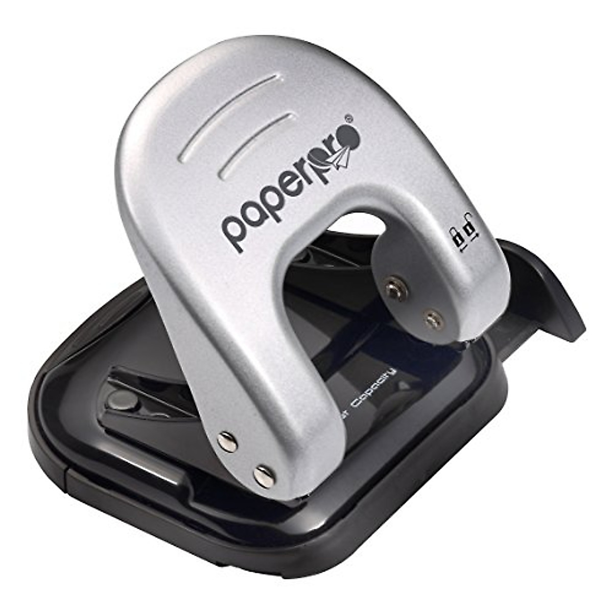 Bostitch Office EZ Squeeze Reduced Effort 2-Hole Punch, 20 Sheets, Locking Handle, Silver (2310)