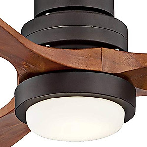 Casa Vieja 52" Casa Delta-Wing Modern 3 Blade Indoor Outdoor Ceiling Fan with LED Light Remote Control Solid Wood Oil Rubbed Bronze Damp Rated for Patio Exterior House Porch Gazebo Garage