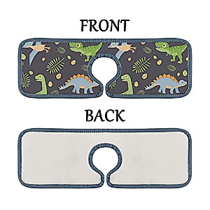 Kitchen Faucet Absorbent Mat 2 Pieces Cartoon Dinosaur with Leaves Faucet Sink Splash Guard Bathroom Counter and RV,Faucet Counter Sink Water Stains Preventer