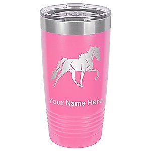 LaserGram 20oz Vacuum Insulated Tumbler Mug, Horse, Personalized Engraving Included (Pink)