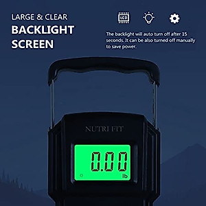 NUTRI FIT Luggage Weight Scale Fish Weighing Scales Digital Handheld Suitcase Weigher with Hook, 165lb/75kg with Measuring Tape for Travel, Fishing, Gifts
