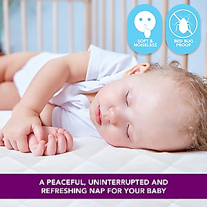 VENNETI Crib Mattress Cover - Cotton Waterproof Mattress Protector - Premium Quality Hypoallergenic and Breathable Fabrics - Soft and Comfortable - Standard Dimension (Portable Crib)