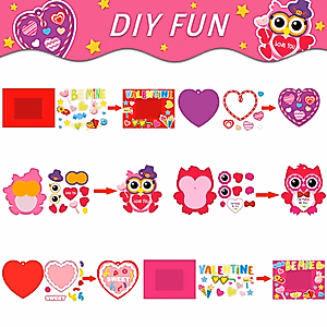 24 Packs Valentine’s Day Craft Kits for Kids Valentine’s Heart Owl Picture Frame DIY Art Craft Valentine’s Day Party Decoration Favor Home Classroom Game Activities