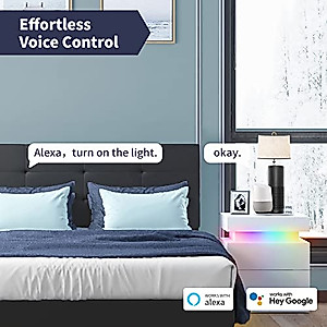 ZAFLY Platform LED Bed Frame Queen Size,Upholstered Queen Bed Frame with Adjustable Headboard,Queen Size Bed with RGB LED Strip Light,Wooden Slats Support,No Box Spring Needed,Easy Assembly,Black