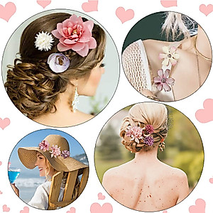 Ahoney 12 Pieces Bohemian Flowers Hair Clips for Women Girls, Artificial Multiple Flower Alligator Clips Chiffon Flower Hair Pin Hair Accessories for Beach Party Wedding Valentines Decor (Pink)