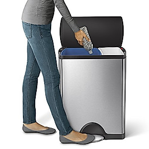 simplehuman 46 Liter / 12.2 Gallon Rectangular Kitchen Dual Compartment Recycling Step Trash Can, Brushed Stainless Steel