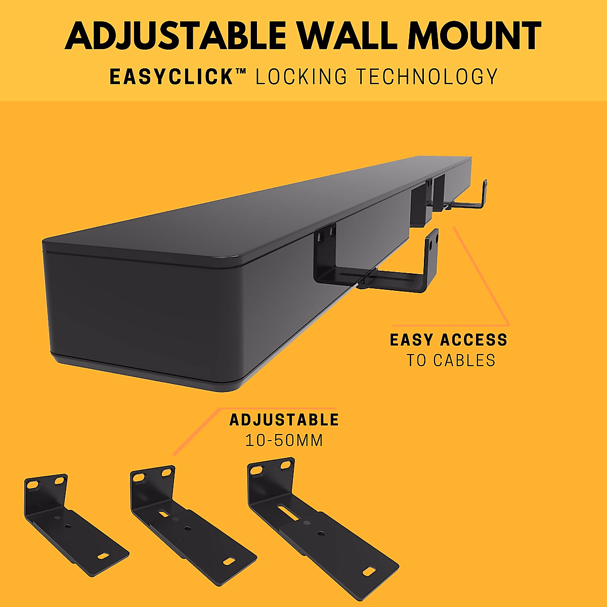Universal Soundbar Wall Mount Bracket, Adjustable, Compatible with Most Brands, Includes All Mounting Hardware, Black