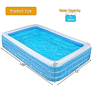 Goplus Inflatable Swimming Pool, 120” X 72” X 22” Full-Sized Family Kiddie Blow up Pool w/3 Air Chambers, Thickened Lounge Pool for Adults, Kids, Baby, Garden, Backyard , Summer Water Party, Ages 3+