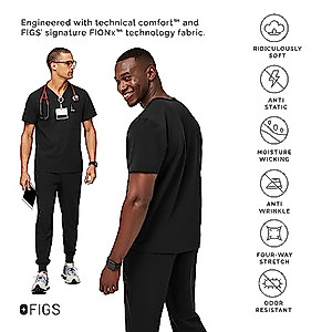 FIGS Leon Three-Pocket Scrub Top for Men - Black, L