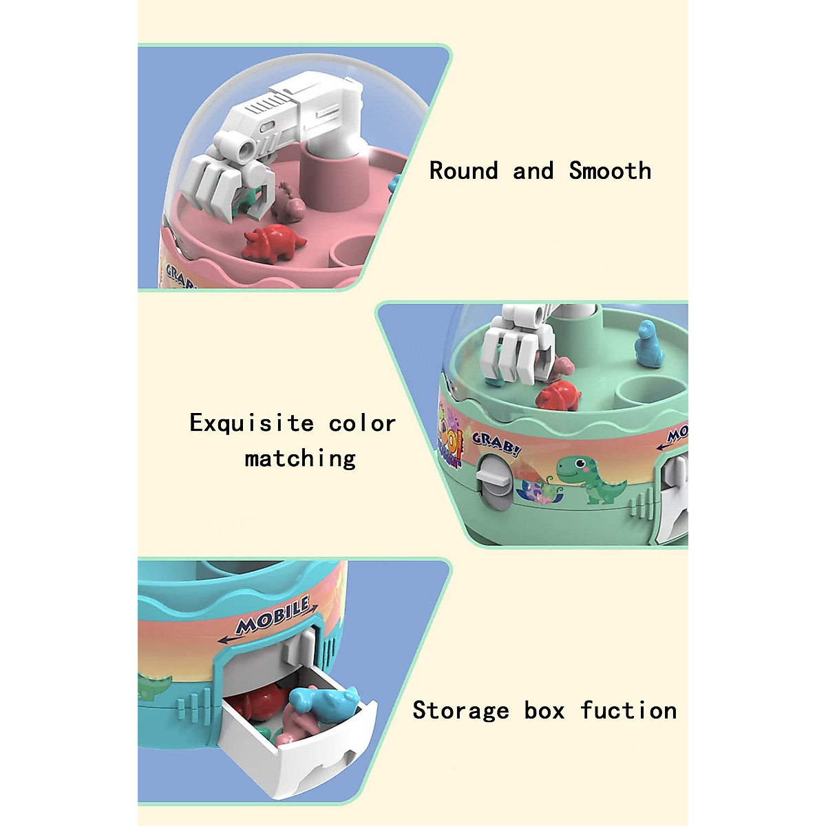 DuaTang Mini Dinosaur Claw Machine Toys with 8 Little Dinosaurs, Fun Handheld Games Arcade for Kids Boys Girls Vending Grabber Toy - Red
