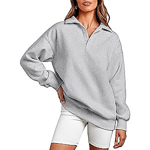 Caracilia Womens Oversized Sweatshirts Fleece Cute Pullover Long Sleeve Dressy Casual Shirts Comfy Hoodie Fall Tops Lightweight Buttons Down Sweatshirt 2023 Fashion Clothes C113A8-huahui-L Grey
