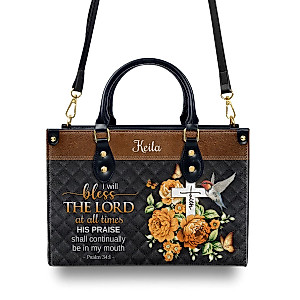 Jesuspirit Personalized Leather Bible Bags - Bless The Lord - Christian Gifts For Women - Church Bags, Bible Purse, Religious Bag - Jesus Stuff Bags For Women Medium Size