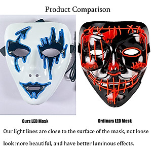 Wetufin Halloween Purge Mask Led Light Up Mask Scary Mask Glow Mask EL Wire LED Mask for Festival Party Gifts Couple Mask, Purge Mask for Kids Man Woman Adult, Blue