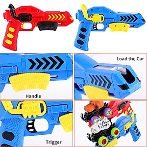 FiGoal Two Pack Monster Cars with Toy Gun Launchers Gifts for Kids for Family Fun Friction Powered Toy Cars Vehicles for Boys and Toddlers Games Toys Gifts for Birthday