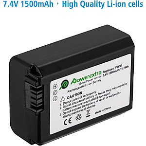 Powerextra 2 Pack Replacement NP-FW50 Battery Compatible with Sony ZV-E10,Alpha A6000, A6500, A6300, A7, A7II, A7SII, A7S, A7S2, A7R, A7R2, A7RII, A55, A5100, RX10, RX10II Digital Camera