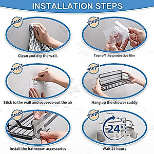 UDTAVZ Shower Caddy 2 Pack, No Drilling Shower Organizer, Shower Baskets for inside Shower, Adhesive Shower Shelves with 10 Hooks for Shampoo Soap Towel, Matte Black