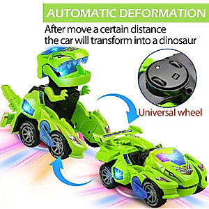 Jinsiy Dinosaur Toys for Kids 3-5,Automatic Dino Transformers Toys,2 in 1 Dinosaur Toy Cars for Kids Boy Toys,Dino Toy Cars Christmas Birthday Gifts for Toddlers Boys Girls (Green)