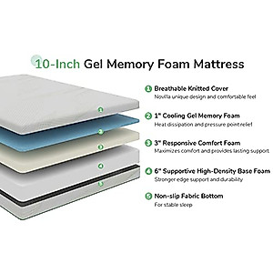 Novilla Full Mattress, 10 Inch Memory Foam Mattress Full, Medium Firm Mattress for Back Pain Relief and Support, Gel Infused