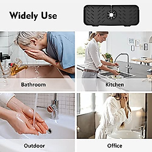 Kitchen Sink Splash Guard, Silicone Faucet Handle Drip Catcher Tray, fits faucet bottom diameter in 3.2 inch, Sponge Holder Sink Protectors Mat for Kitchen Bathroom Sink Accessories（15.4" x 5.5"）