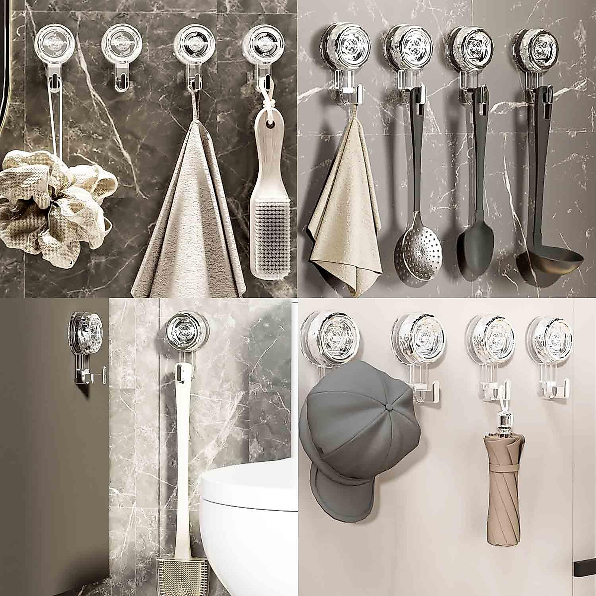 Suction Cup Hooks for Shower, Heavy Duty Hanging Shower Hooks Bathroom Towel Hooks, Suction Hanger Wall Hooks for Bathroom Kitchen for Glass Window, Clear White and Silver
