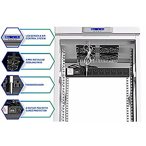 Sysracks 22U 35 Inch Deep Grey White Server Rack IT Network Data Rack Cabinet Enclosure Fully Lockable on Wheels - LCD Screen - Ventilation System - PDU - Glass Door - Rich Accessories Kit