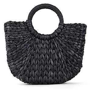 Rutledge & King Straw Crossbody Bag - Straw Bag with Handle - Straw Purse (Black)