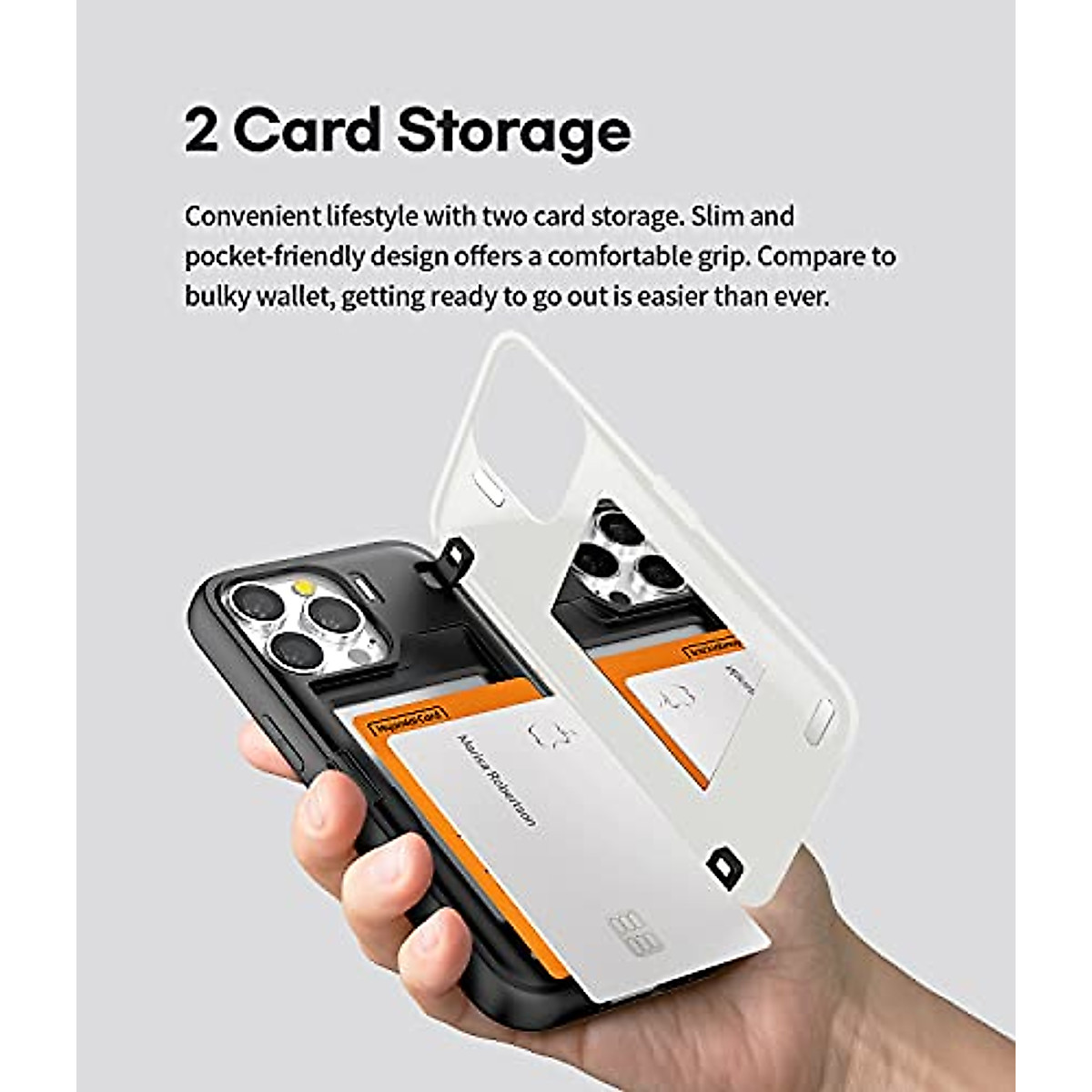 GOOSPERY Magnetic Door Bumper Compatible with iPhone 13 Pro Case, Card Holder Wallet Case, Easy Magnet Auto Closing Protective Dual Layer Sturdy Phone Back Cover - White