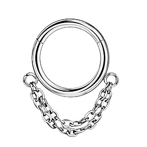 FANSING Surgical Steel Cartilage Earring Hoop 8mm Helix Hoop Double Chain Piercing Jewelry Silver Ear Lobe Piercing Earrings 16g 8mm Piercing Hoop