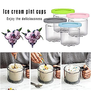 Ice Cream Pint Cups, Ice Cream Containers with Lids for Ninja Creami Pints, Ice Cream Pint Kitchen Accessories for NC301 NC300 NC299AM Series Ice Cream Machines, Sealed and Leak-proof 2/4 Pieces. (2 pcs-A)