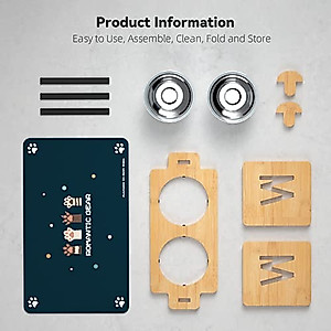 Upgraded Elevated Dog Bowls for Small Size Dogs and Cats - Adjustable Bamboo Raised Dog Bowl Stand with Highly Absorbent Spill Proof Mat and 2 Stainless Steel Pet Dog Puppy Food Water Bowls