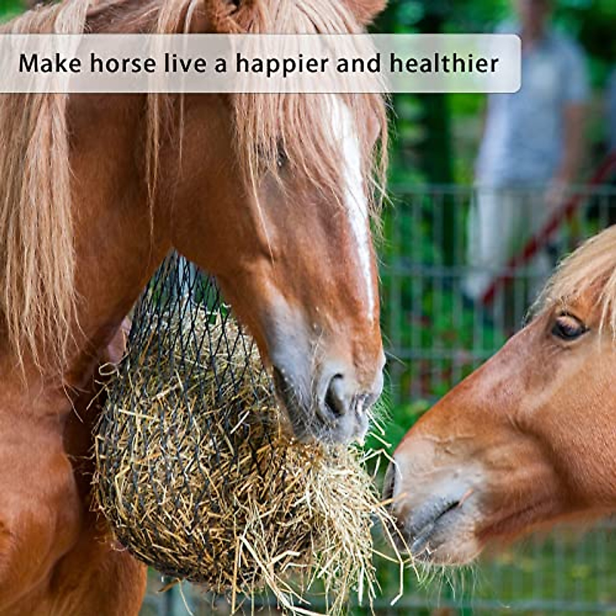 Woiworco 2 Packs Slow Feed Hay Net for Horses, 40 inch Length 2 x 2 inch Holes Goat Hay Feeder, Adjustable Nylon Hanging Hay Bags for Horse Goat Feed, Horses Stall and Trailer, Reduce Waste