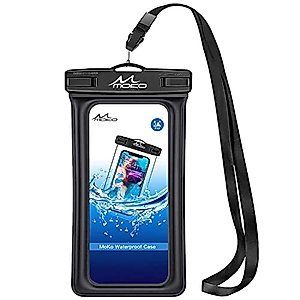 MoKo Floating Waterproof Phone Pouch Holder, Floatable Phone Case Dry Bag with Lanyard Armband Compatible with iPhone 14 13 12 11 Pro Max X/Xr/Xs Max,8/7/SE 3,Samsung S21/S10/S9/S8, Black