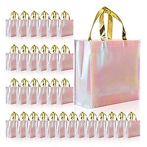 40 Pcs Rose Gold Gift Bags Bulk, Reusable Pink Tote Bags Bridal Gift Grocery Bag with Handles, Non Woven Bridesmaid Wrap Bags for Women Wedding Bachelorette Birthday Party