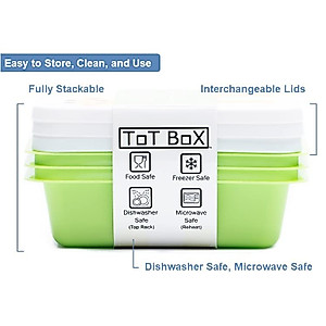 3-PACK TotBox Kids Lunch Box, Bento Snack Box for Daycare, Preschool, Kindergarten, Toddlers, Baby, Boys, Girls, Small Cute Stackable Dishwasher-safe Food Storage Containers, Fits Sandwich